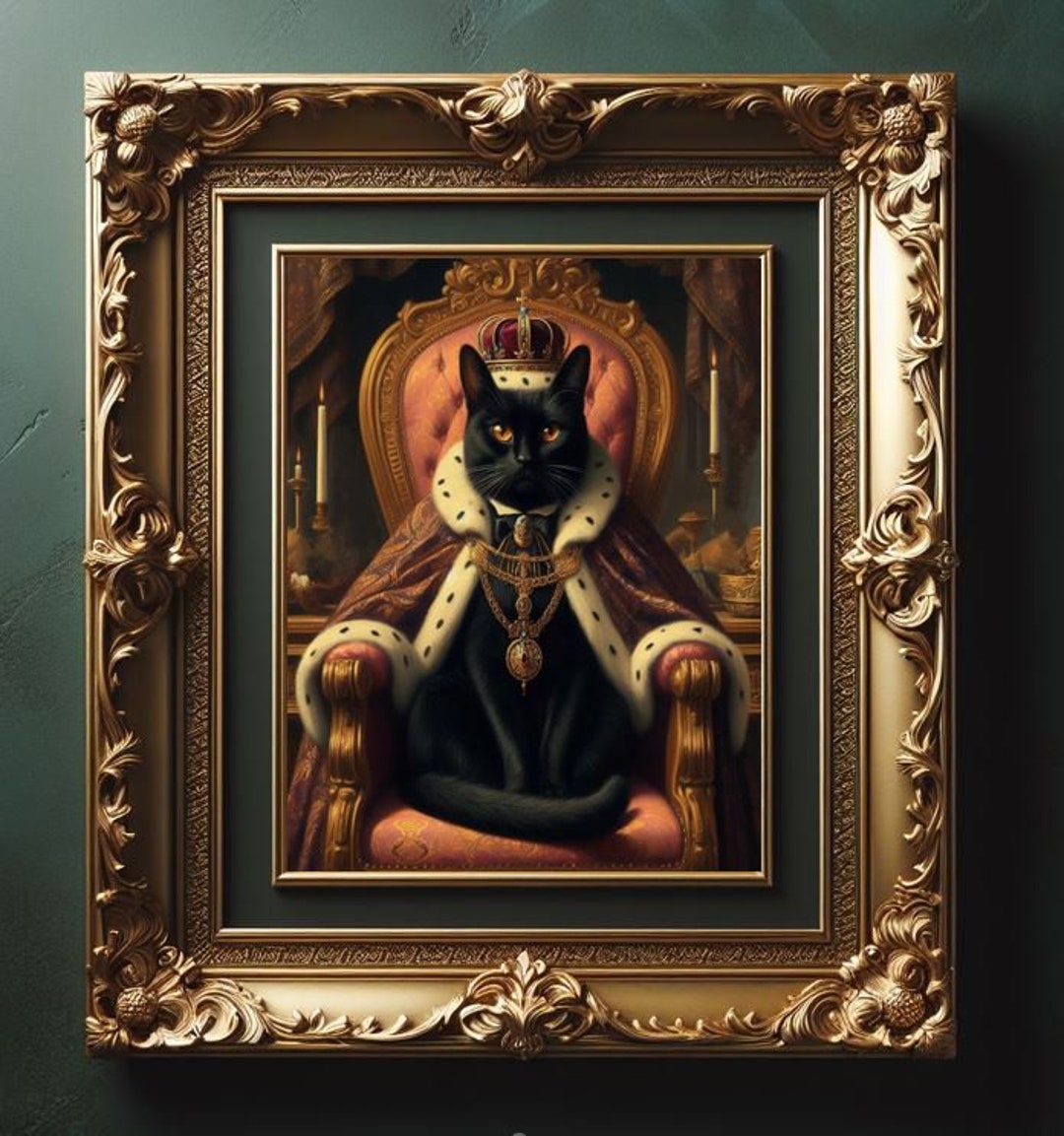 Black King Cat Royal Renaissance Vintage Dark Academia Oil Painting ...