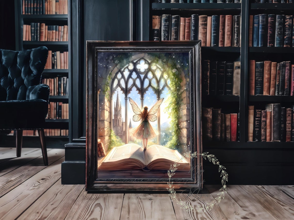 Fairy Standing on Book Reading in Window Fantasy Fairy Tale Whimsical ...
