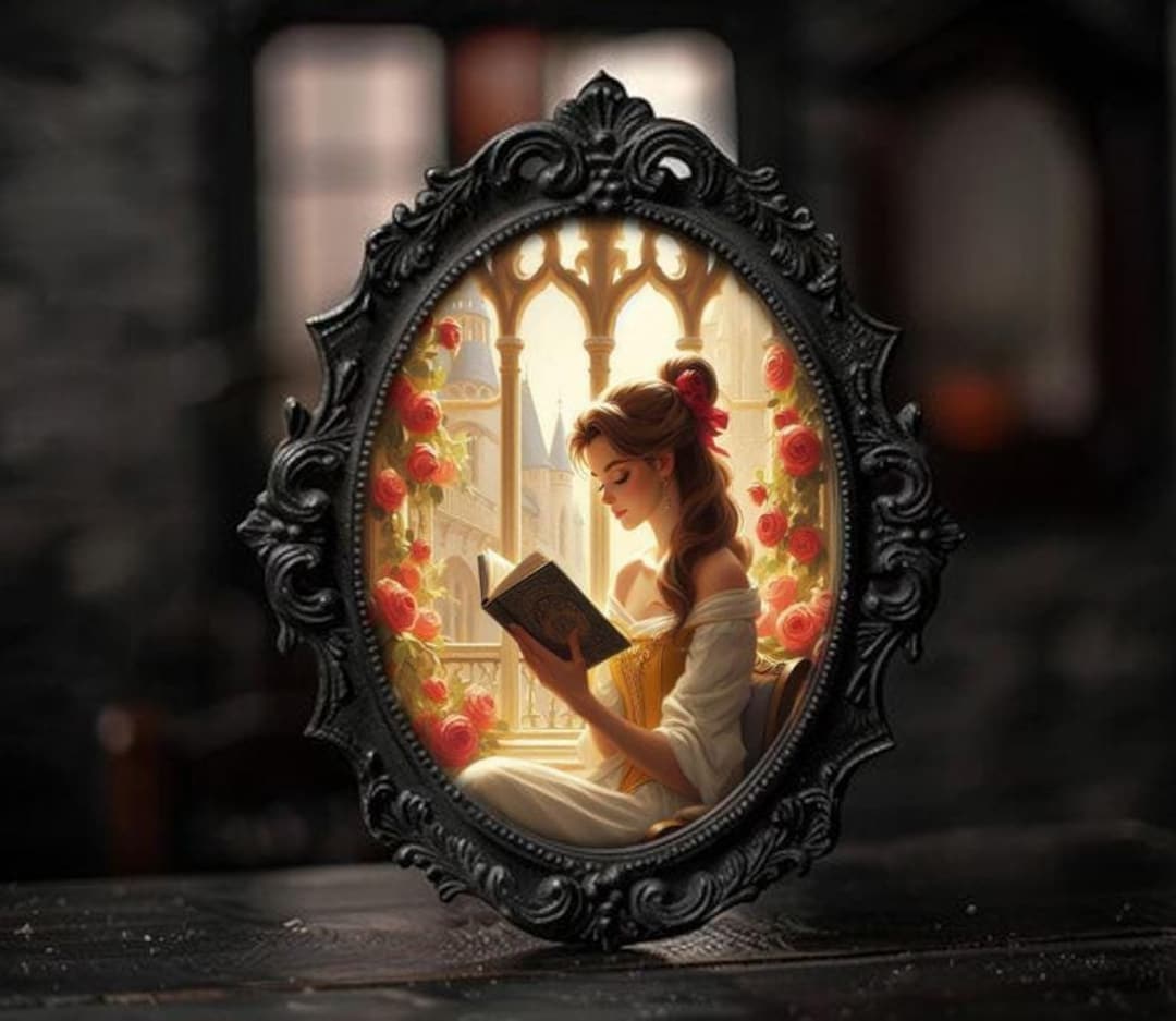 Belle Reading a Book in Her Library, Beauty and the Beast, Red Roses ...