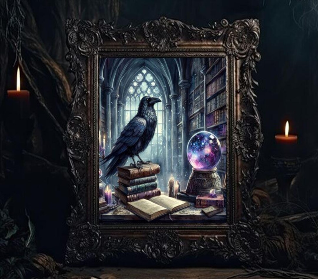Raven Books Crystal Ball Magical Library Witch Spell Room Halloween ...