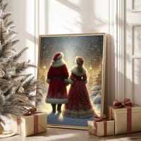 Vintage Santa and Mrs. Claus Portrait - Festive Holiday Wall Art, Oil ...