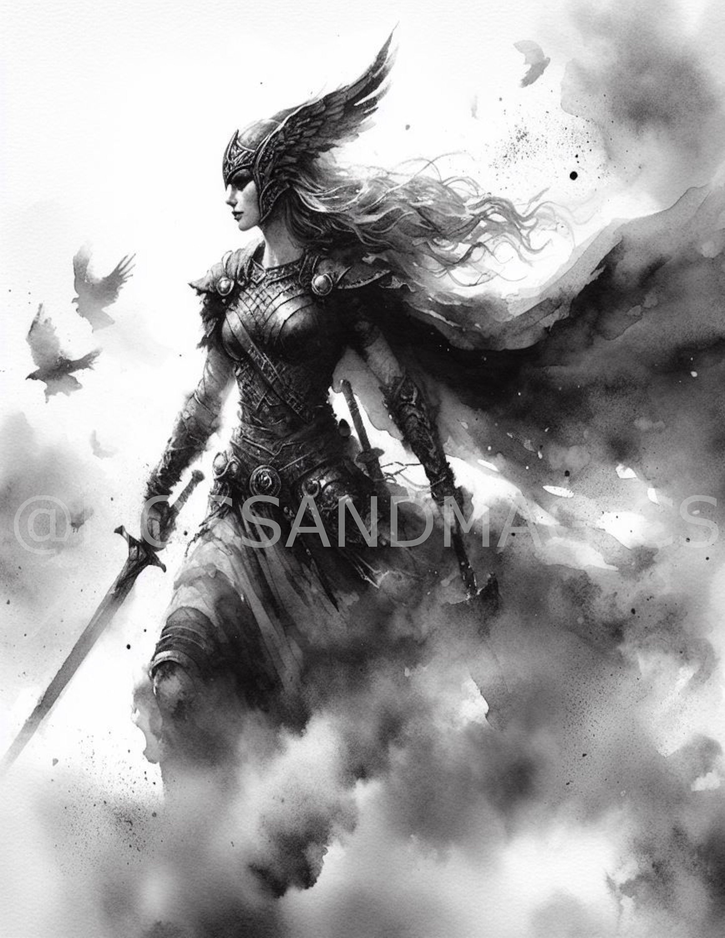 Medieval Valkyrie Warrior Viking Woman , Dark Fantasy Misty Fog Full ...