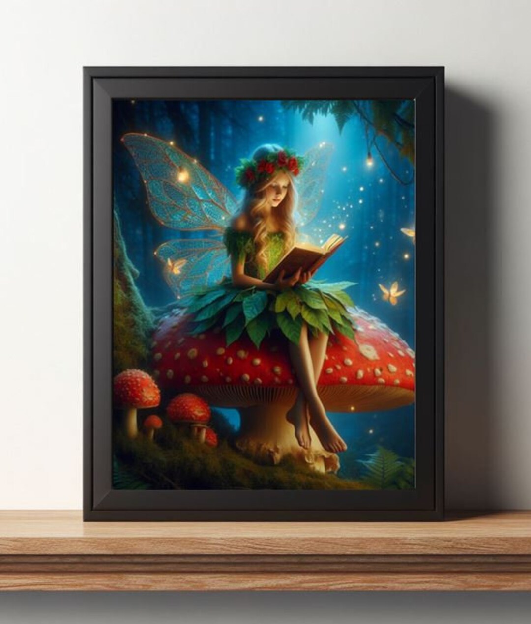 Leaf Fairy Sitting on Mushroom Reading Tinkerbell Painting Fantasy ...