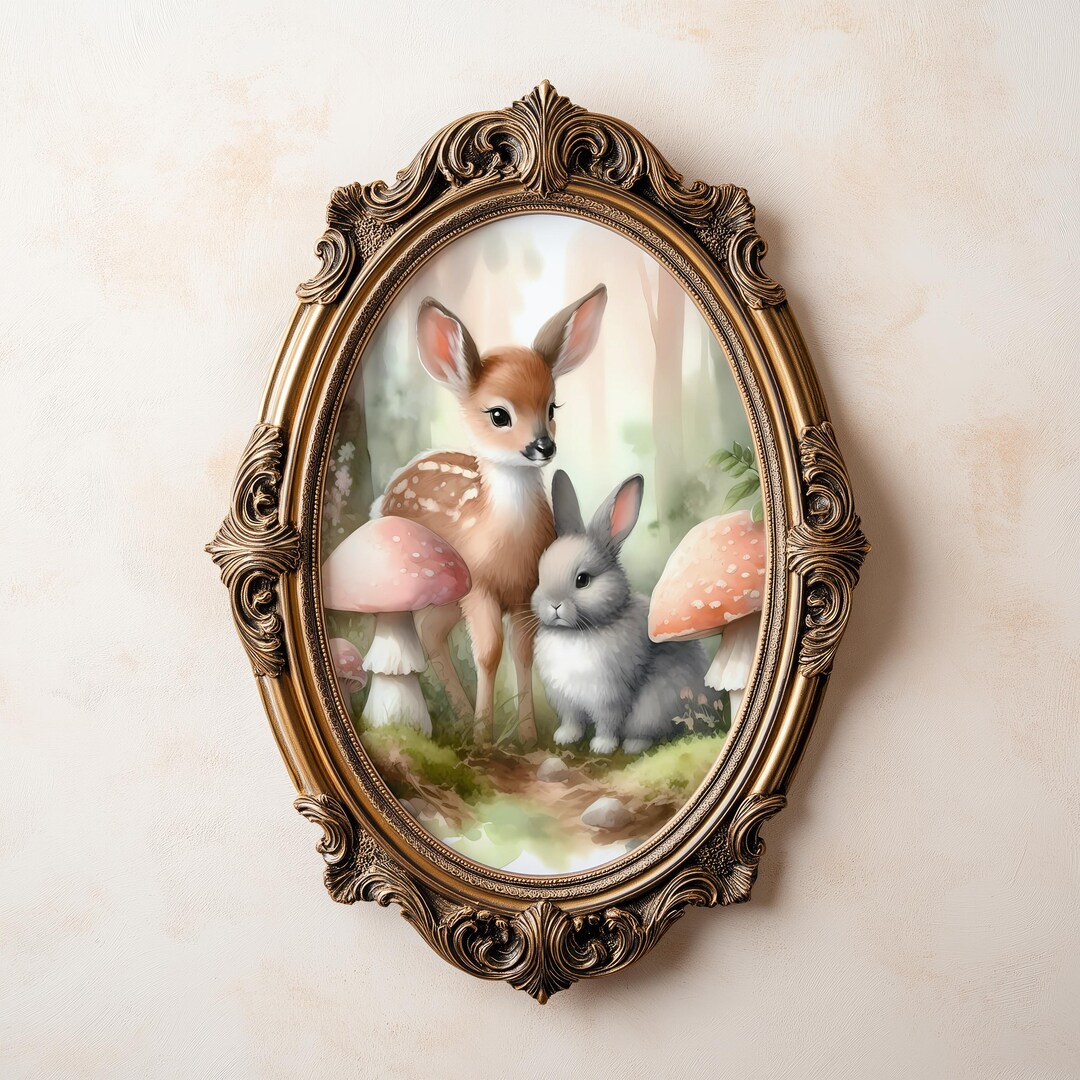 Fawn and Bunny, Woodland Nursery Child Room Wall Art Deer & Rabbit ...