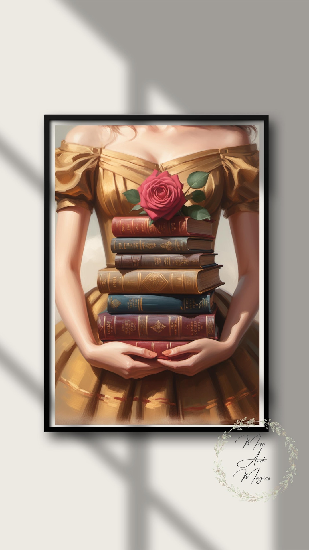 Princess Belle Holding Books, Beauty and the Beast, Red Rose, Fairy ...