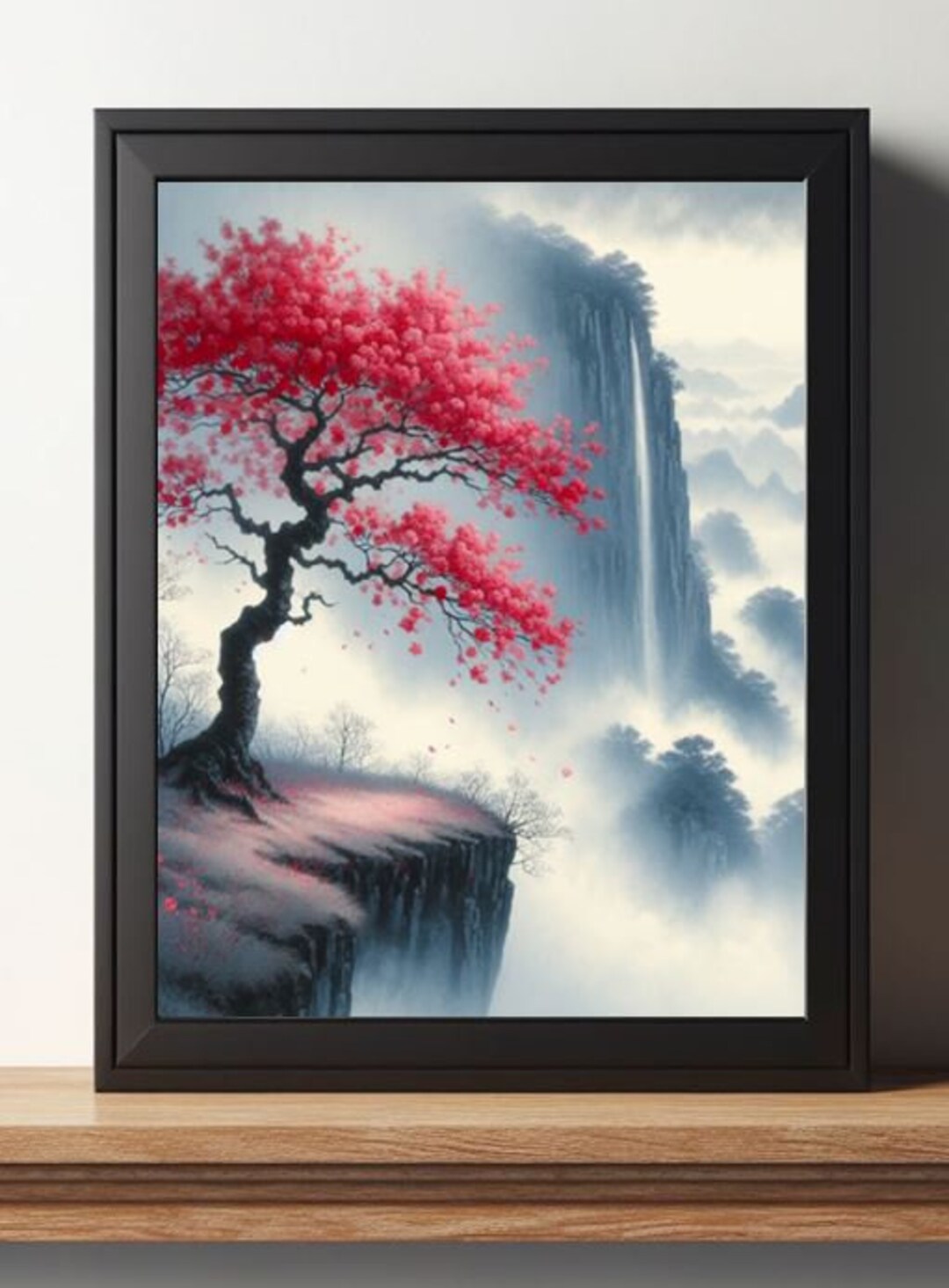 Japanese Red Pink Cherry Tree Sakura Blossom on a Mountain Cliff ...