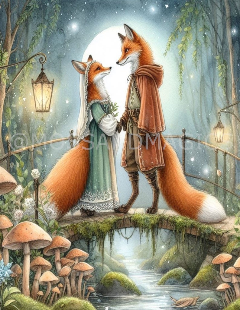 Magical Forest Red Foxes Robin Hood in Enchanted Forest Woodland ...