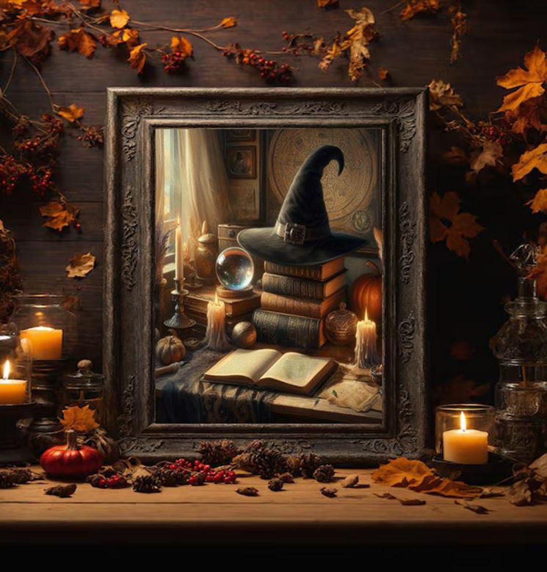 Witch Room, Witch Hat, Spell Books, Crystal Ball, Magical Library ...