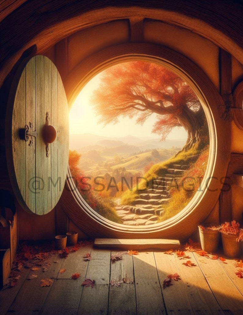 Hobbit Green Door Hole Hovel Home Lord of the Rings Autumn Tree Leaves ...