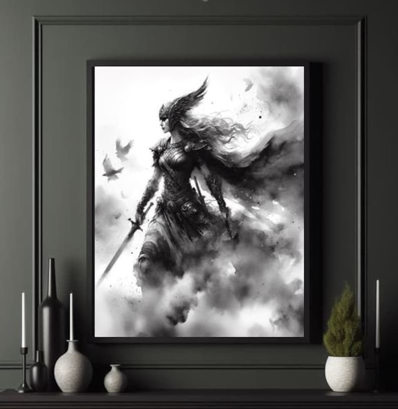 Medieval Valkyrie Warrior Viking Woman , Dark Fantasy Misty Fog Full ...