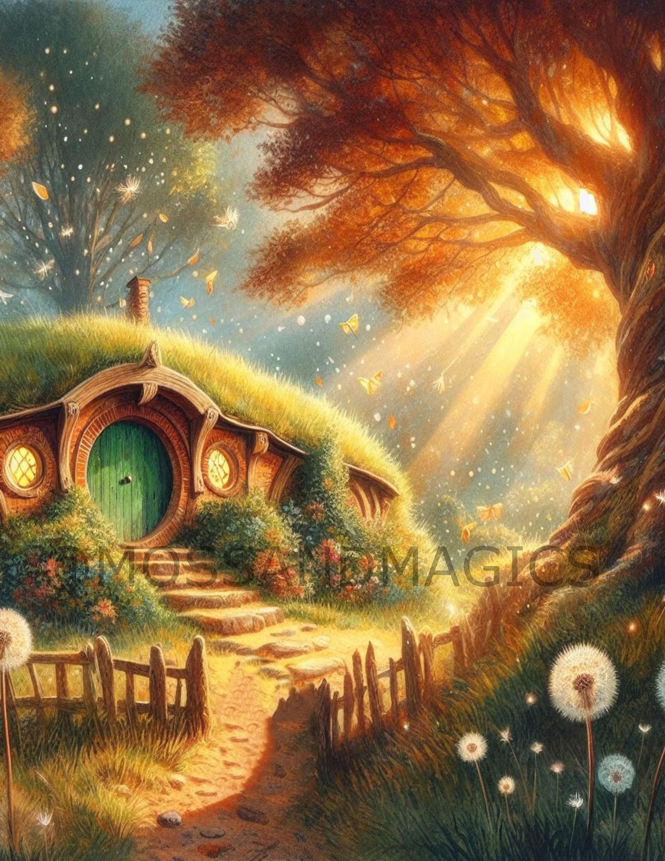 Hobbit Green Door Hole Hovel Home Lord of the Rings Dandelions Autumn ...
