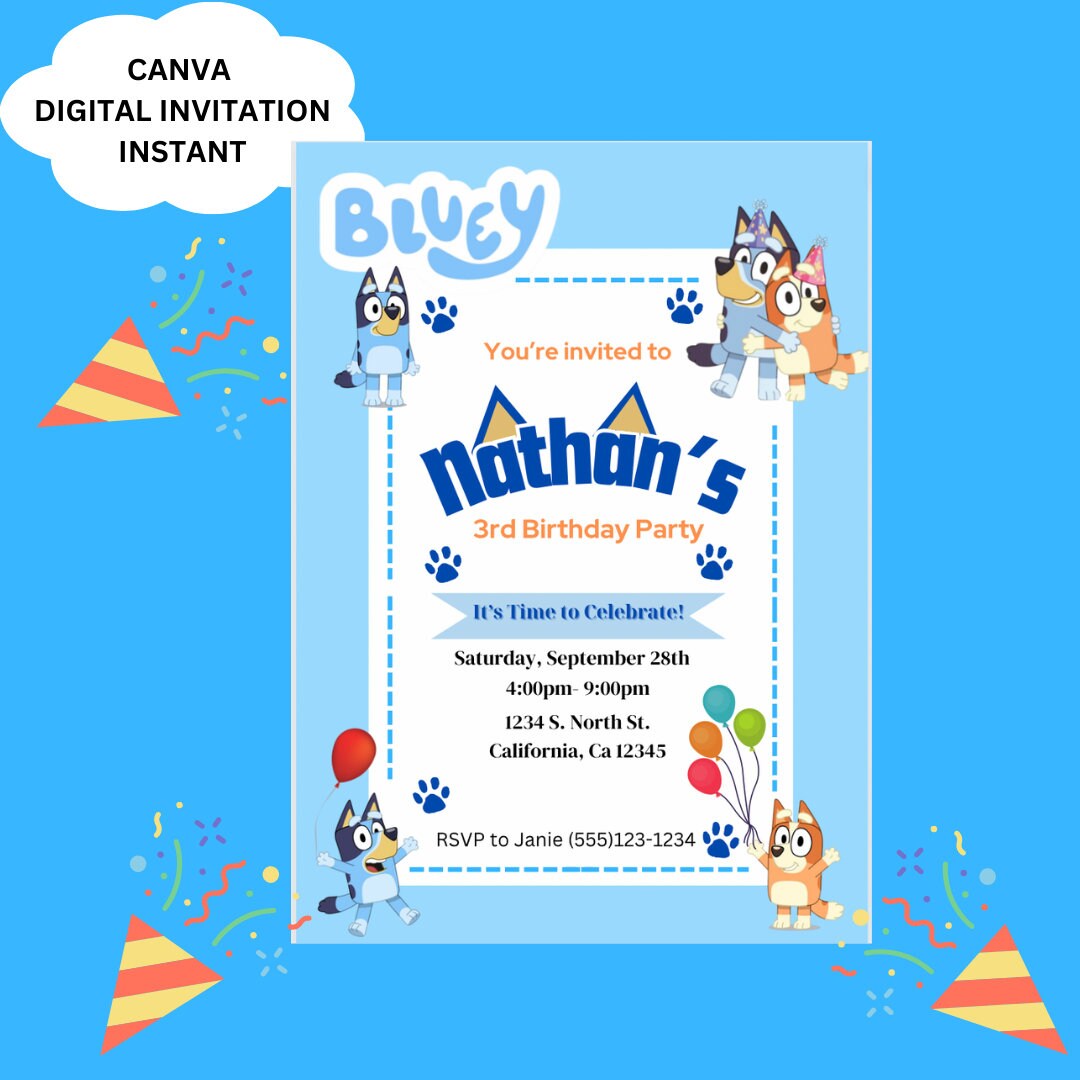 CANVA EDIT: Bluey Digital Invitation - Etsy