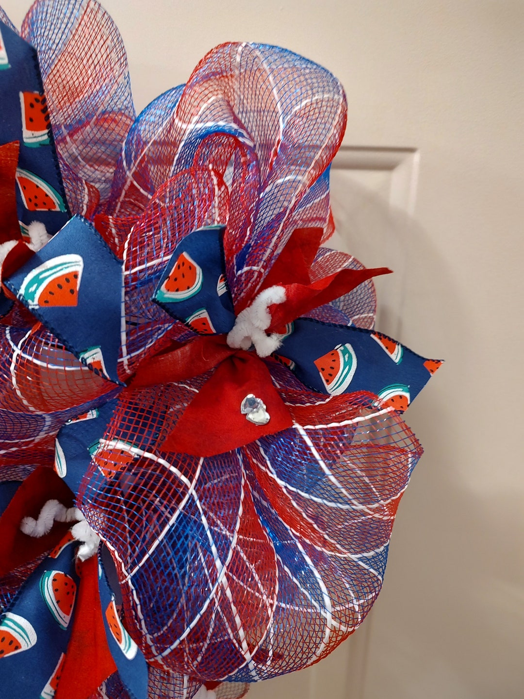 Watermelon Ribbon Wreath, Patriotic Wreath, Labor Day Wreath, Star Base ...