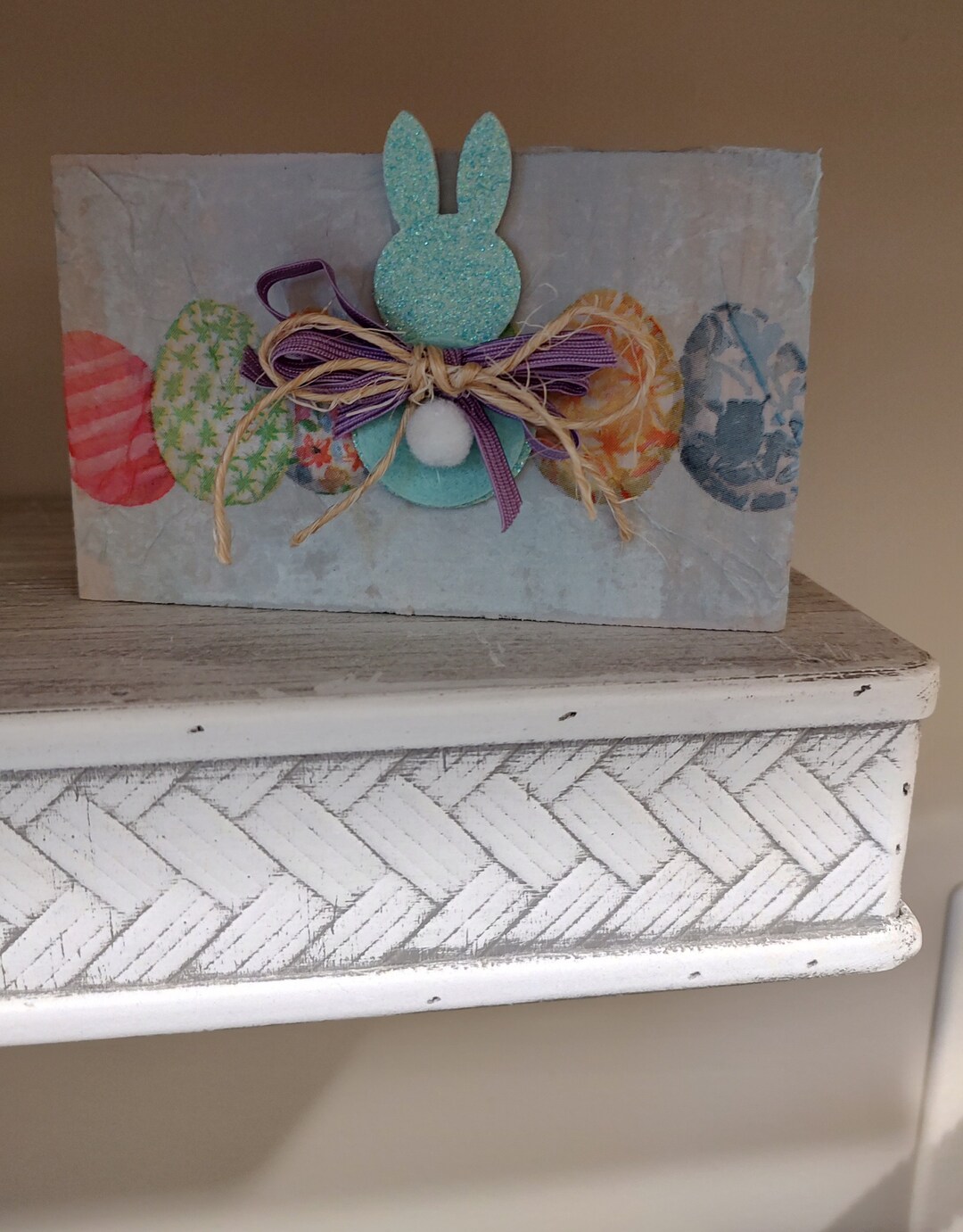 Easter Décor, Shelf Block Décor, Wooden Décor, Bunny and Eggs Block ...