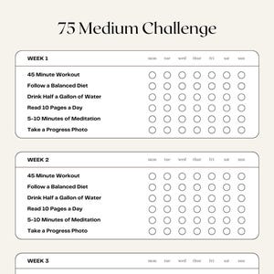 75 Medium Challenge Tracker - Digital Daily Checklist (PDF) - Etsy