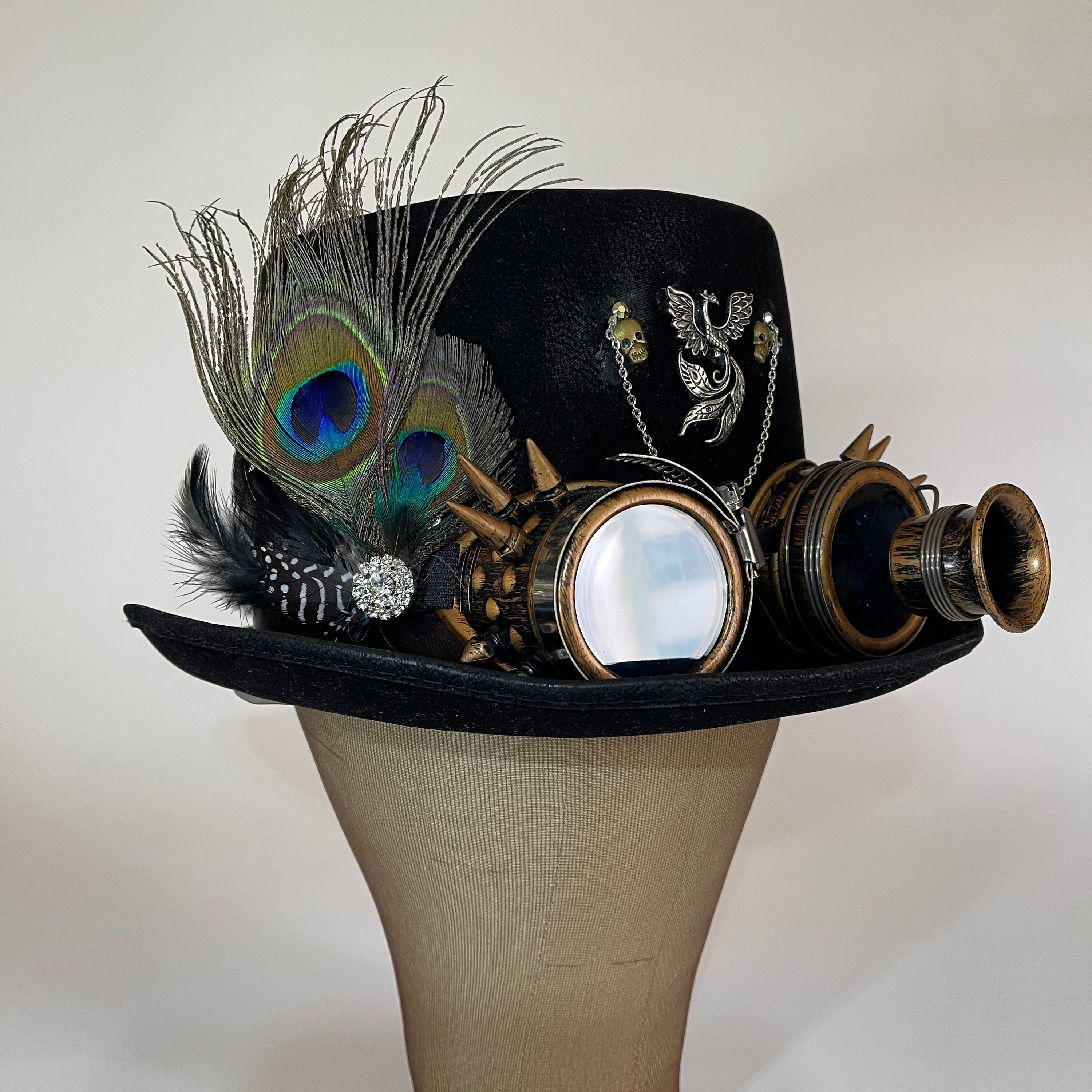 Top Hat Black Faux Velevet Steampunk With Goggles - Etsy