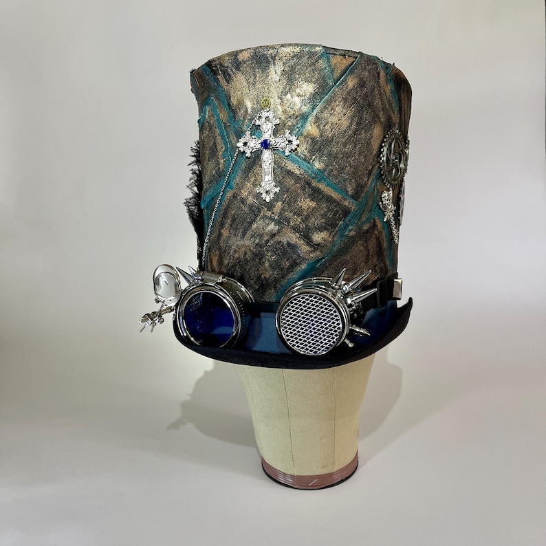 Steampunk Hat Tall Top Hat Steampunk Style With Goggles Custom Made ...