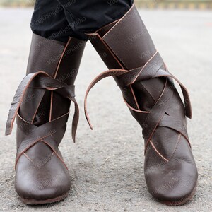 Renaissance Pirate Larp Boots, Viking Medieval PU Leather Boots, Ren ...