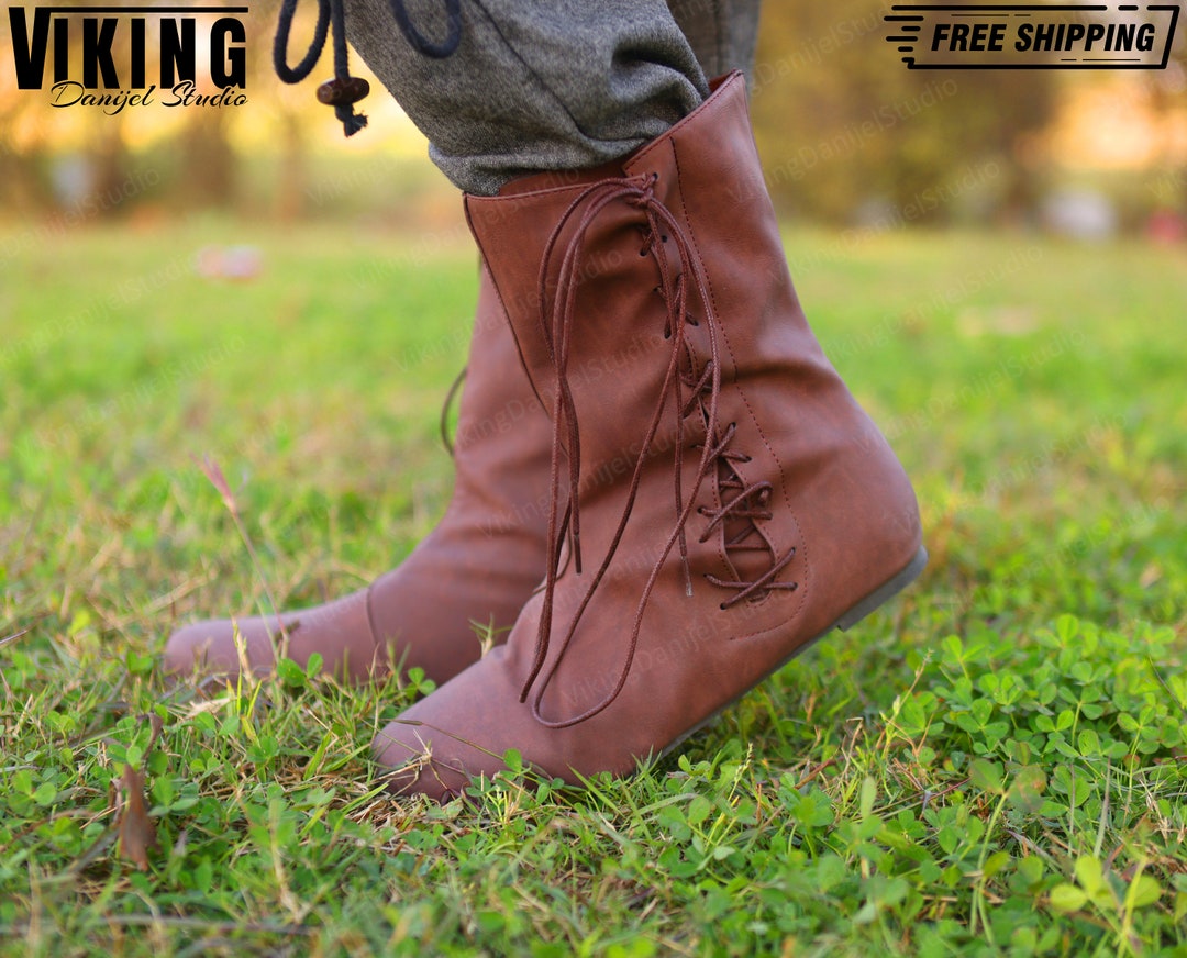 Renaissance Pirate Larp Boots, PU Leather Viking Medieval Boots, Ren ...