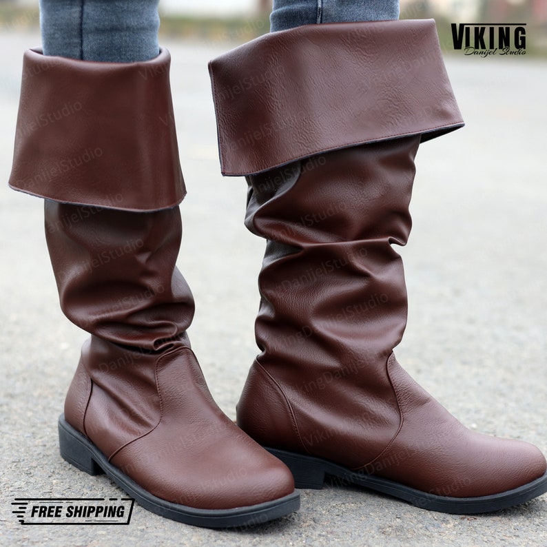 Ren Faire Medieval Larp Boots, Renaissance Steampunk PU Leather Boots ...