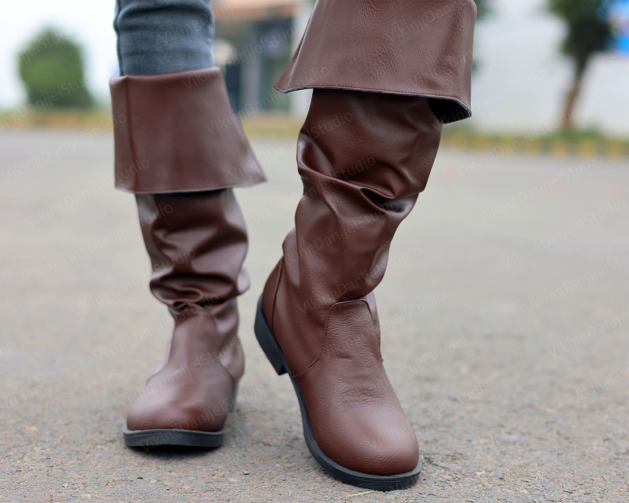 Ren Faire Medieval Larp Boots, Renaissance Steampunk PU Leather Boots ...