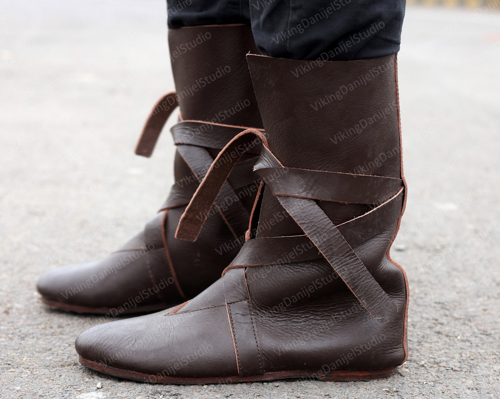 Renaissance Pirate Larp Boots, Viking Medieval PU Leather Boots, Ren ...