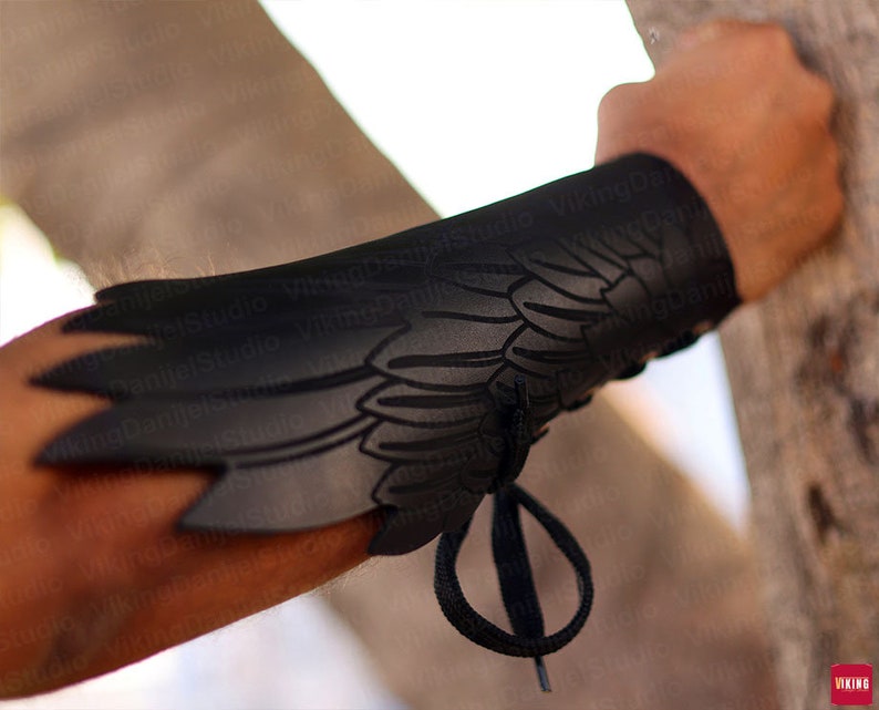 Samurai Knight Leather Arm Warmers, Raven Wings Viking Larp Armor, Ren ...