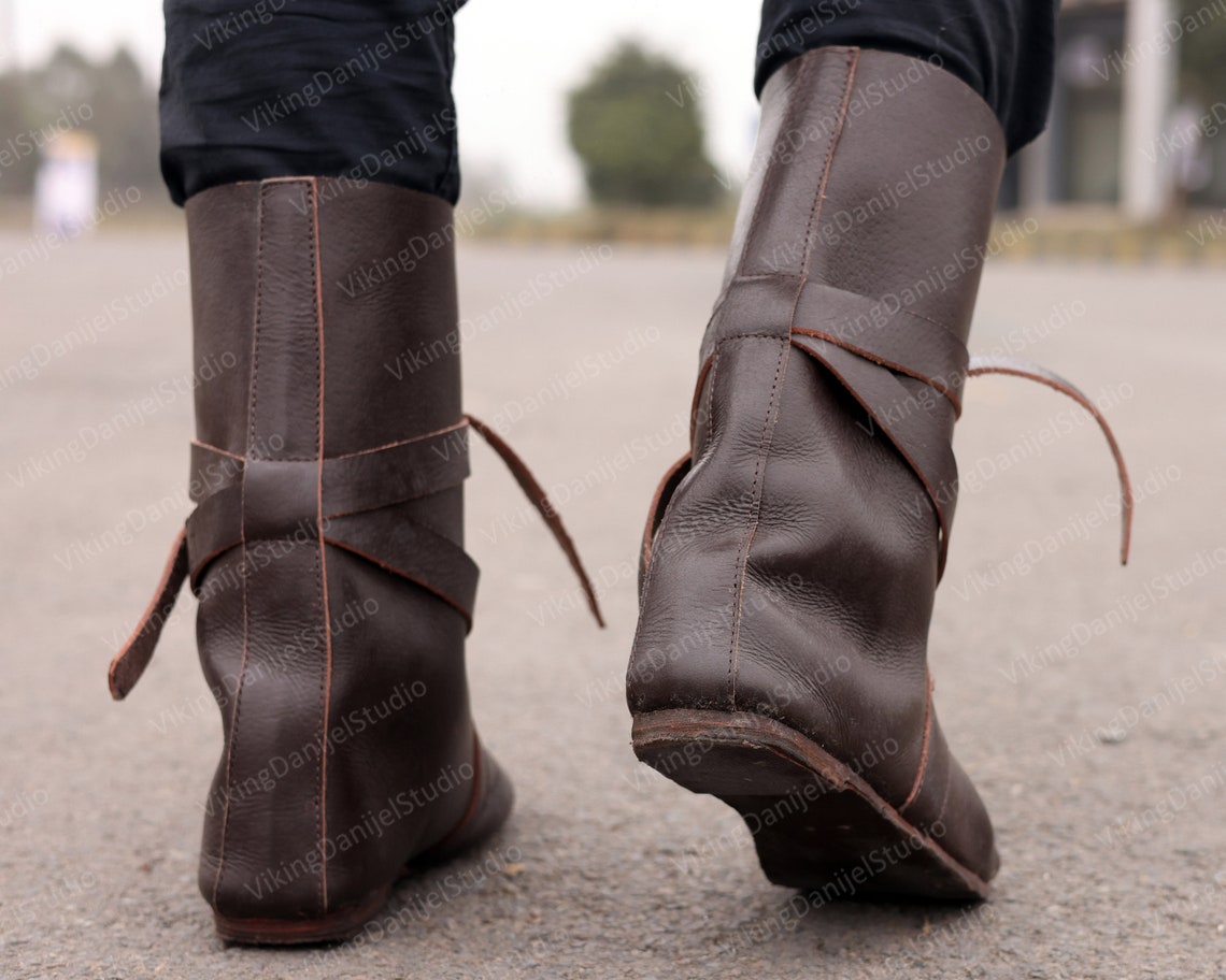 Renaissance Pirate Larp Boots, Viking Medieval PU Leather Boots, Ren ...