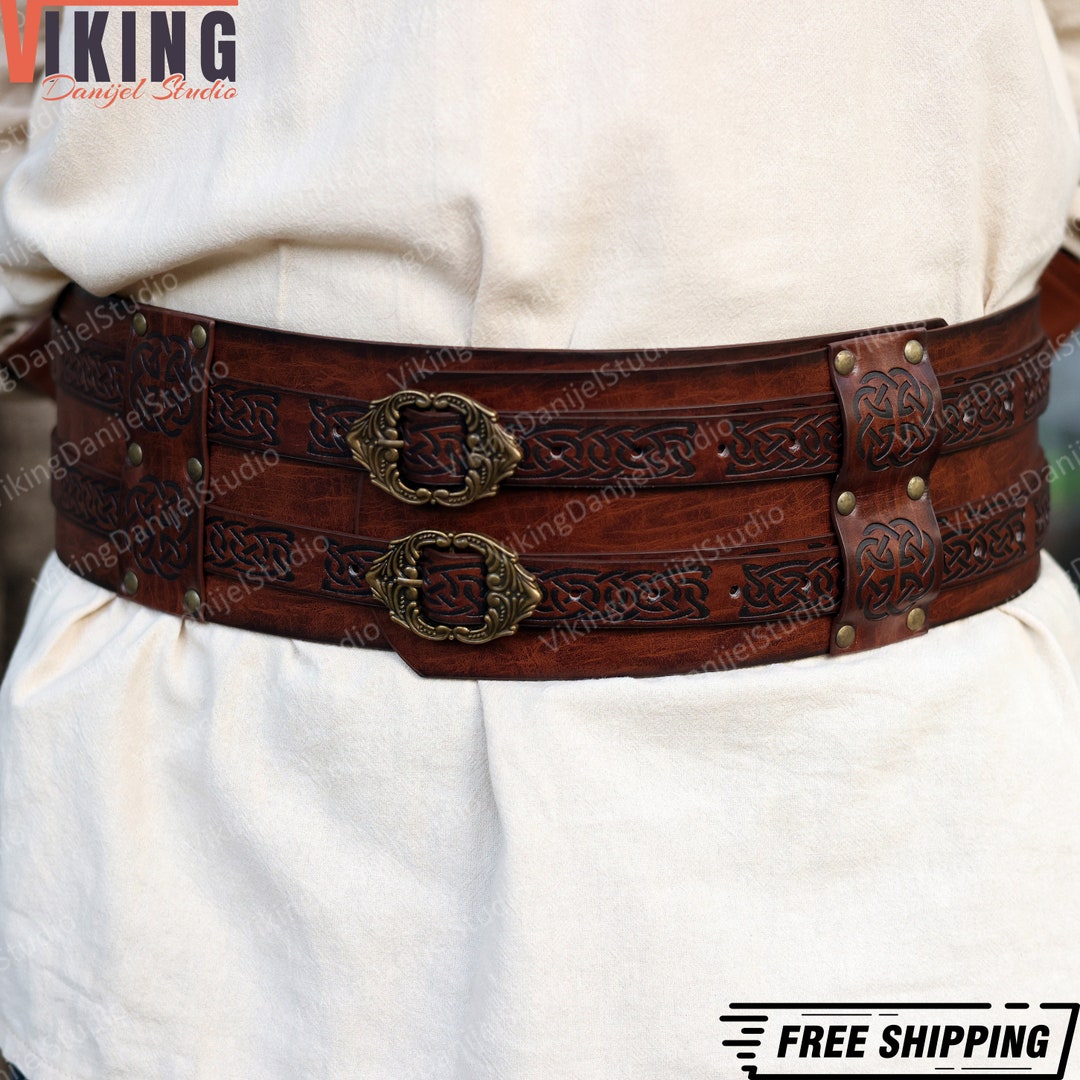 Viking Medieval Leather Belt, Renaissance Steampunk Waist Wide Belt ...