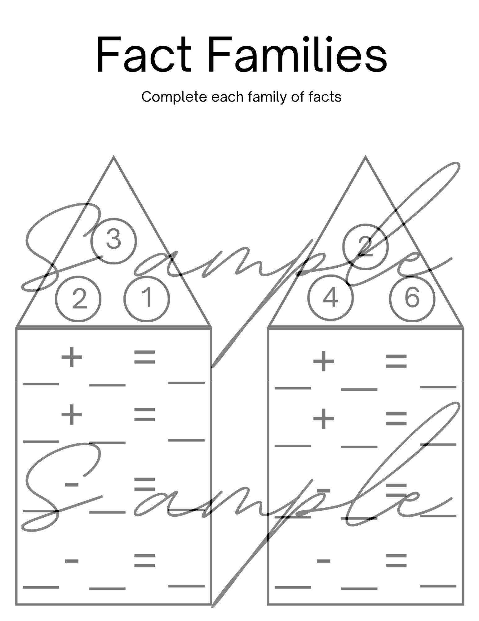 Fact Family Worksheet - Etsy
