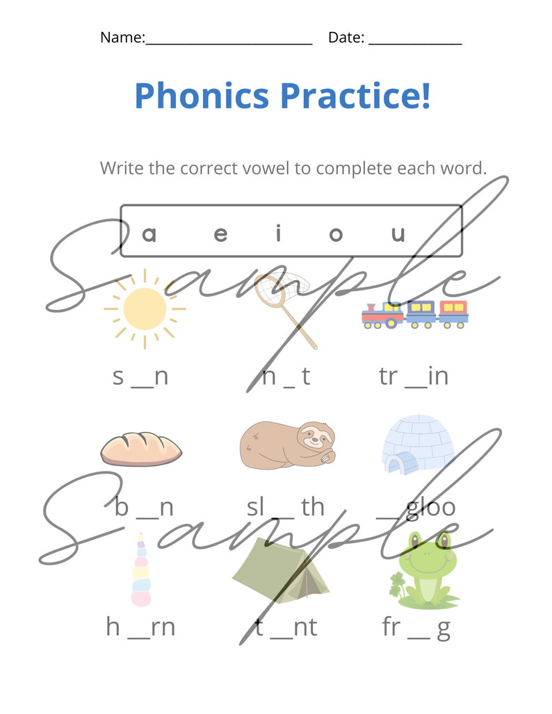 Phonics Practice - Vowels - Etsy