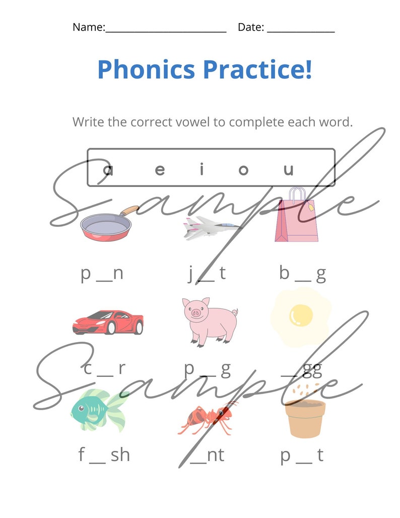 Phonics Practice - Vowels - Etsy