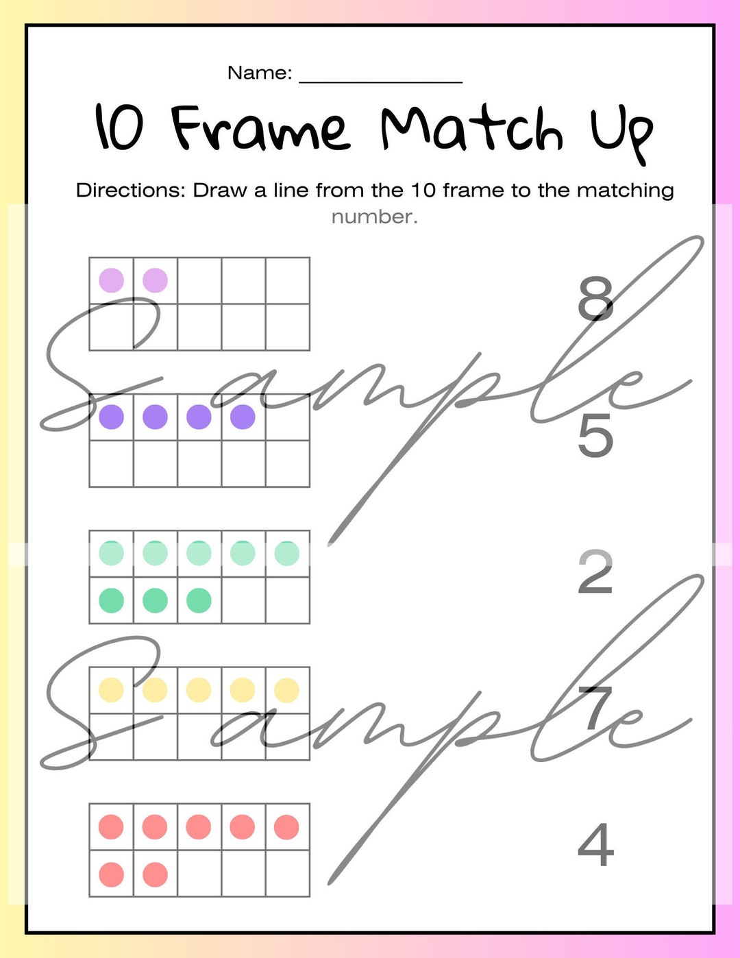 10 Frame Match Up - Etsy