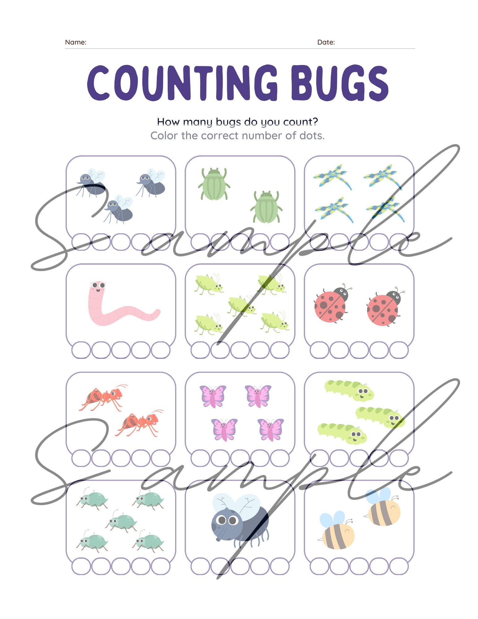 Counting Bugs Worksheet - Etsy