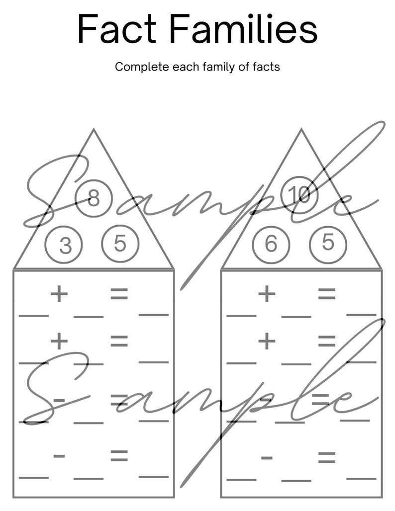 Fact Family Worksheet - Etsy
