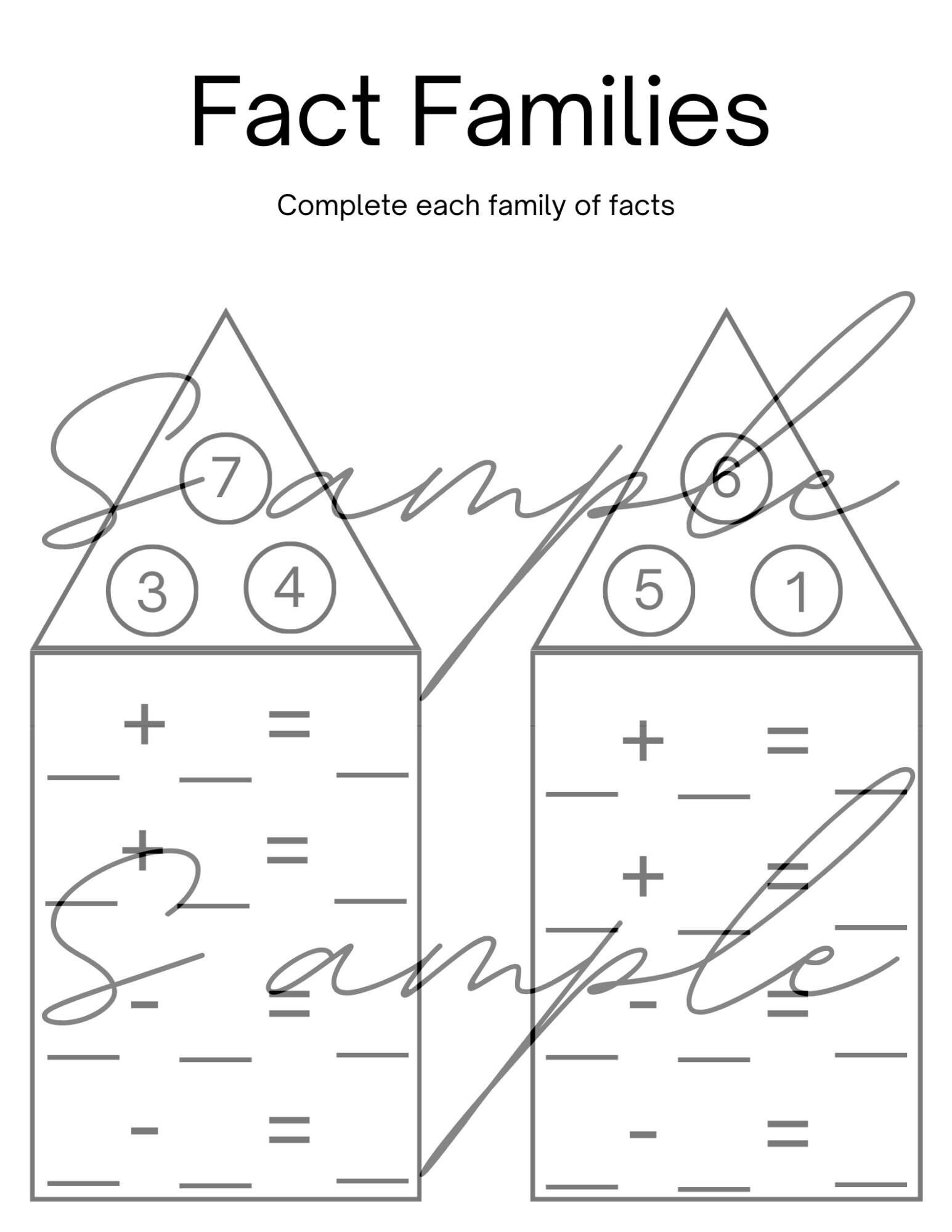 Fact Family Worksheet - Etsy