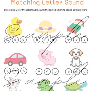 Letter Sounds Matching Worksheet - Etsy