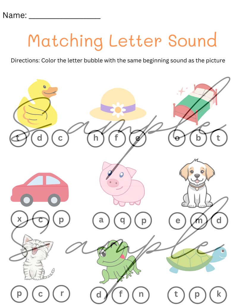 Letter Sounds Matching Worksheet - Etsy