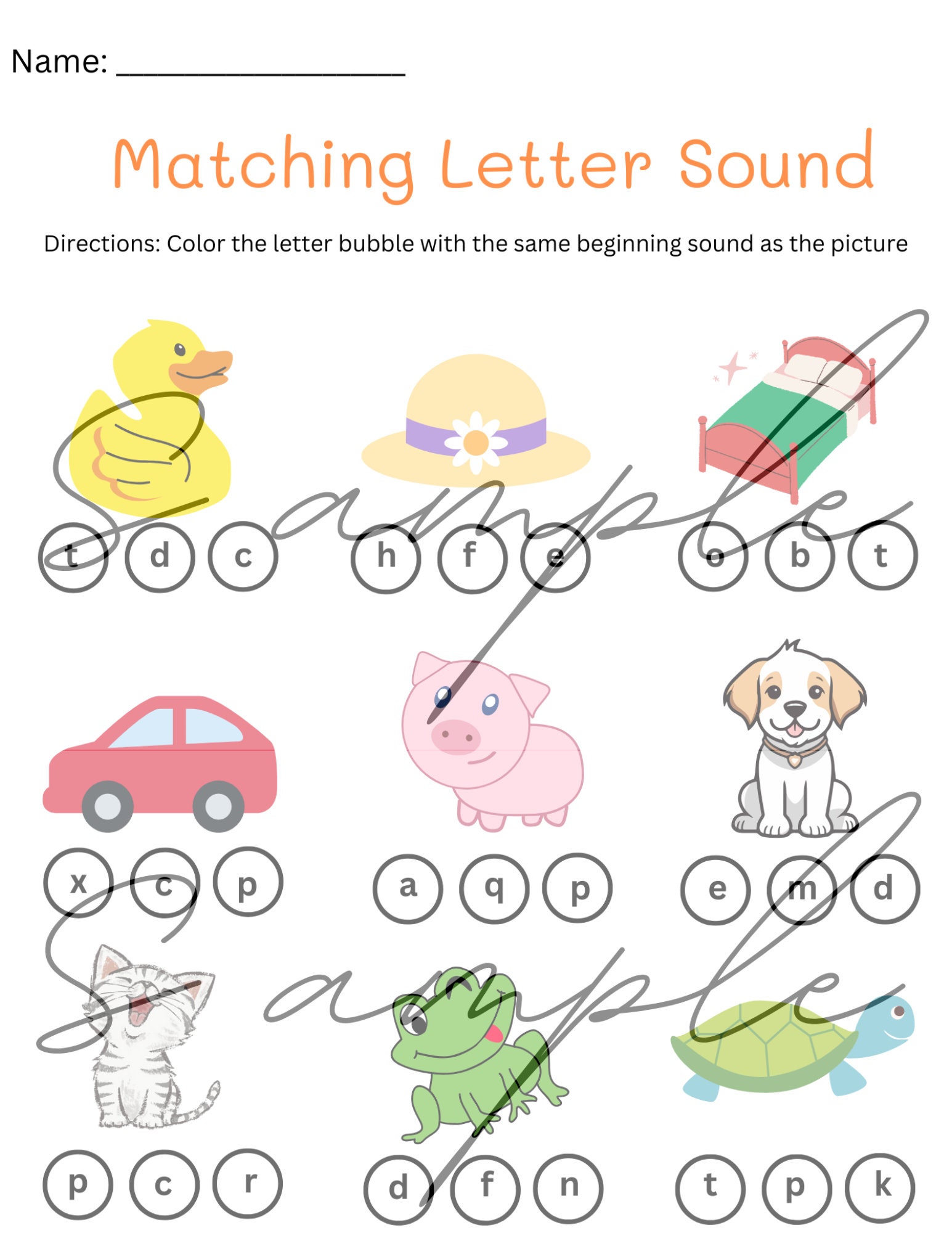 Letter Sounds Matching Worksheet - Etsy
