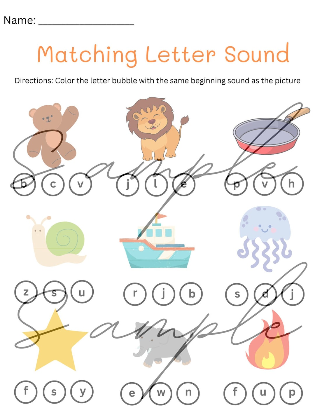 Letter Sounds Matching Worksheet - Etsy