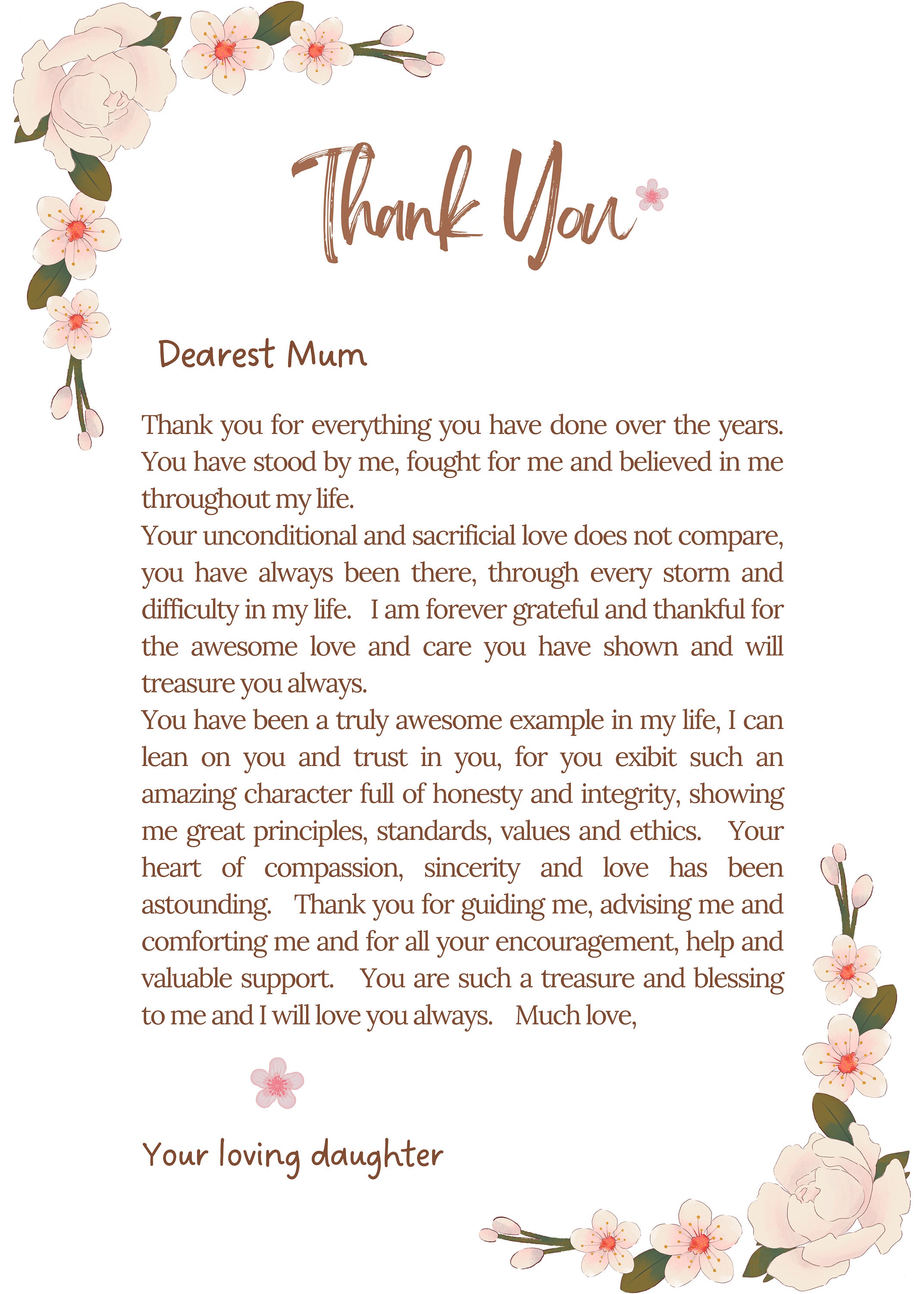 Heartfelt Thank You Card for Mum - Etsy