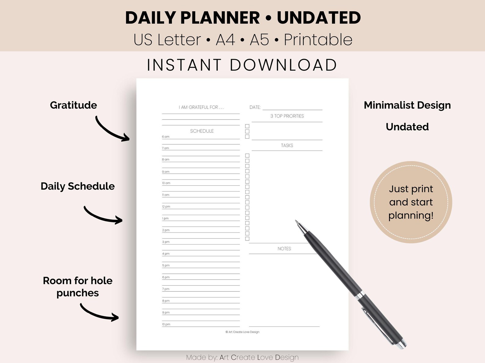 Daily Planner Printable | Printable Daily Planner | One Page A Day ...