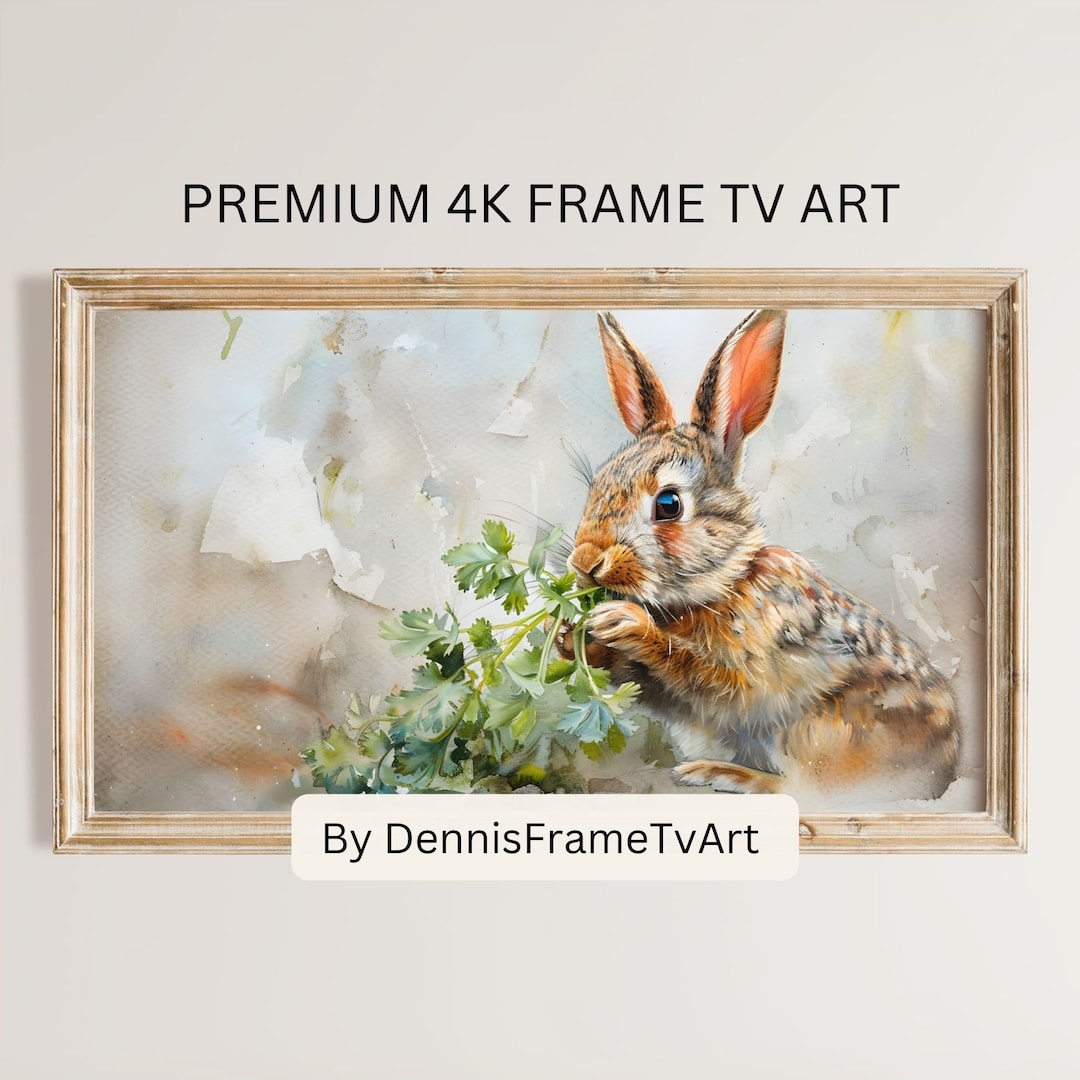 Cute Bunny Picture Frame TV Art, Rabbit Artwork Farmhouse Decor Digital ...
