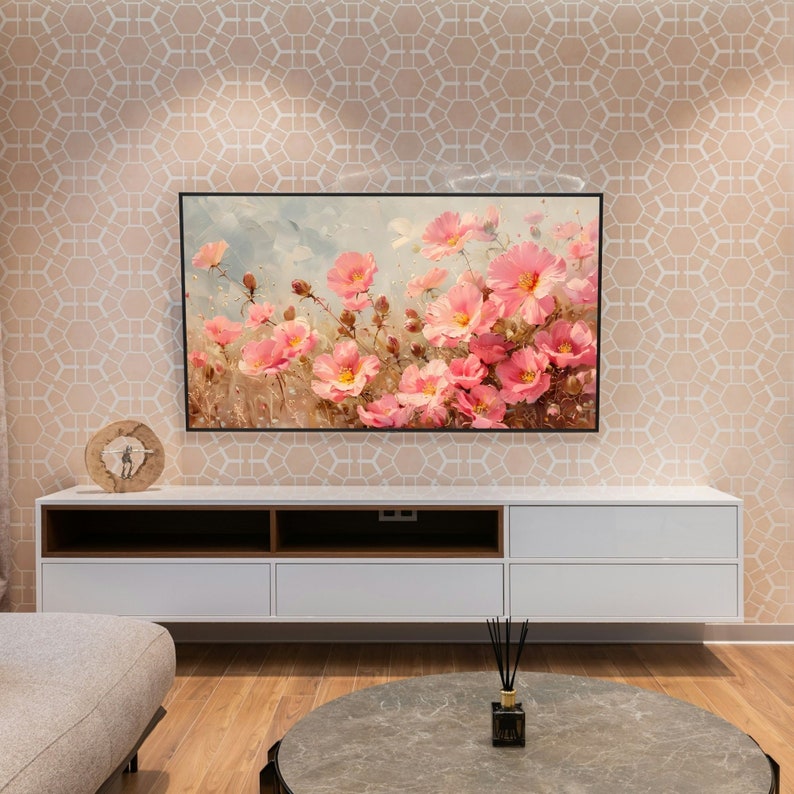 Light Pink Flowers Frame TV Art Set, Summer Cottagecore Farmhouse Decor ...