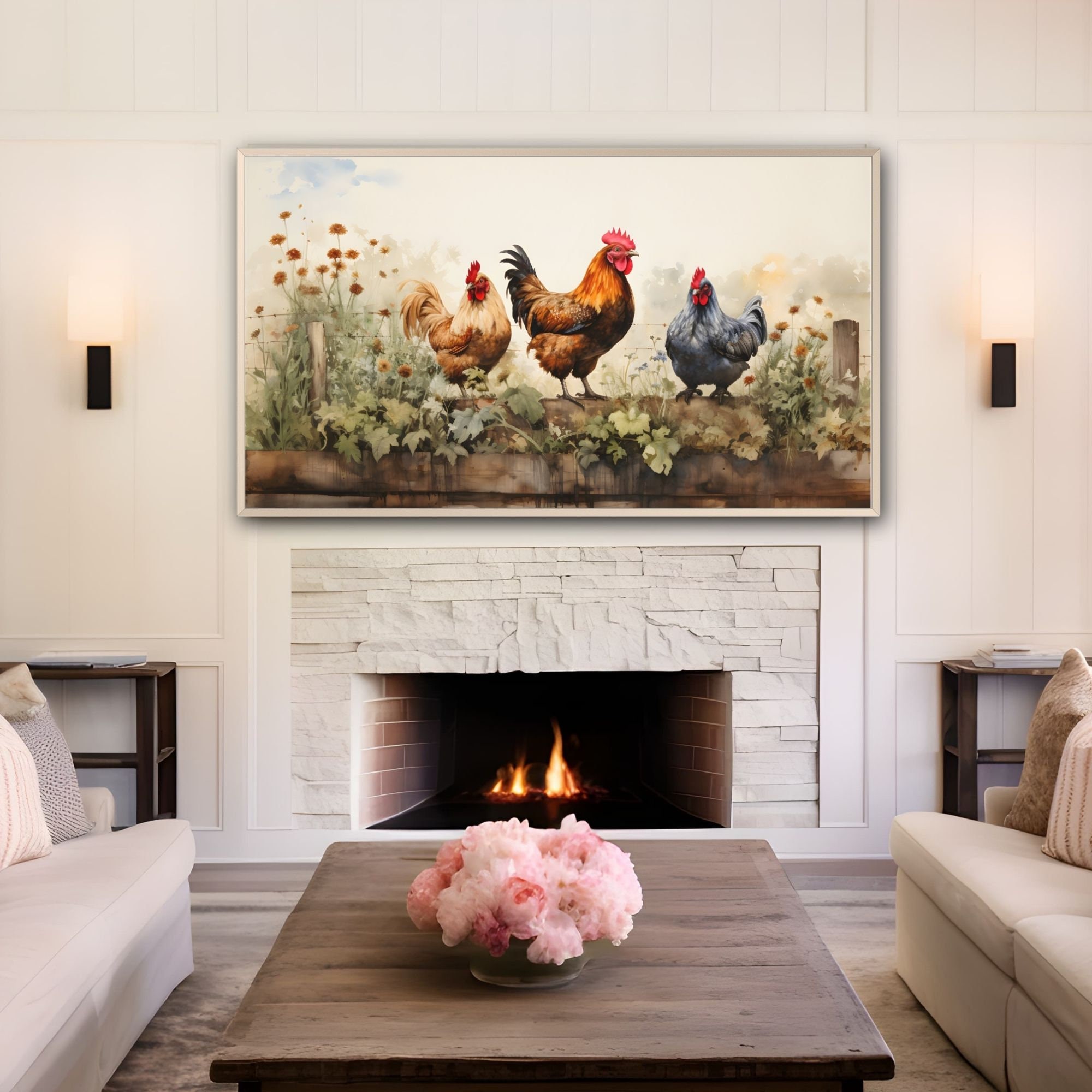 Easter Chickens Frame TV Art Instant Download, Cute Hens and a Rooster ...