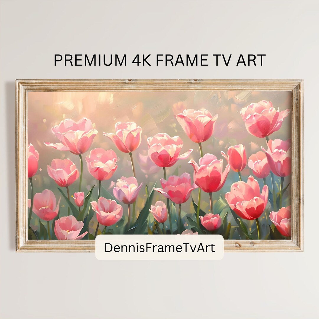 Pink Tulips Frame TV Art, Elegant Floral Painting Digital Download ...