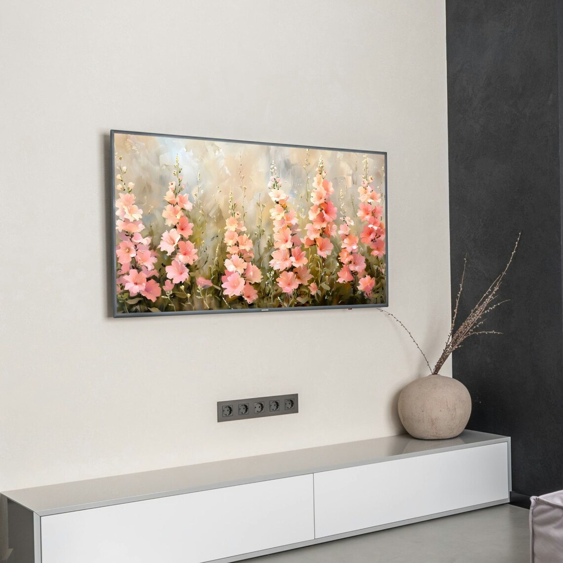 Light Pink Flowers Frame TV Art Set, Summer Cottagecore Farmhouse Decor ...