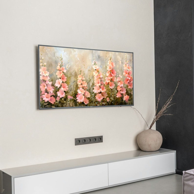 Light Pink Flowers Frame TV Art Set, Summer Cottagecore Farmhouse Decor ...