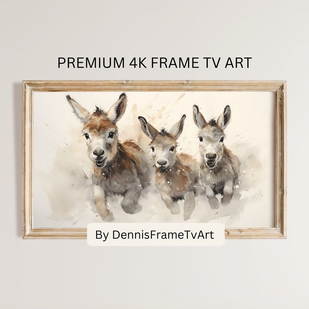 Donkeys Frame TV Art Farmhouse Spring Decor, Watercolor Donkey Painting ...