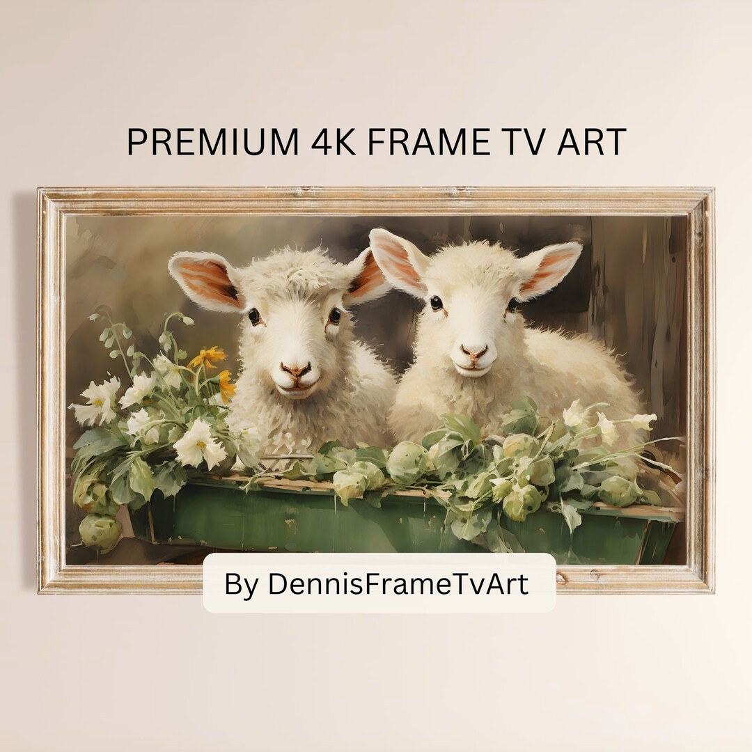 Neutral Sheep Frame TV Art Easter Holiday Farmhouse Decor, Two Lambs ...